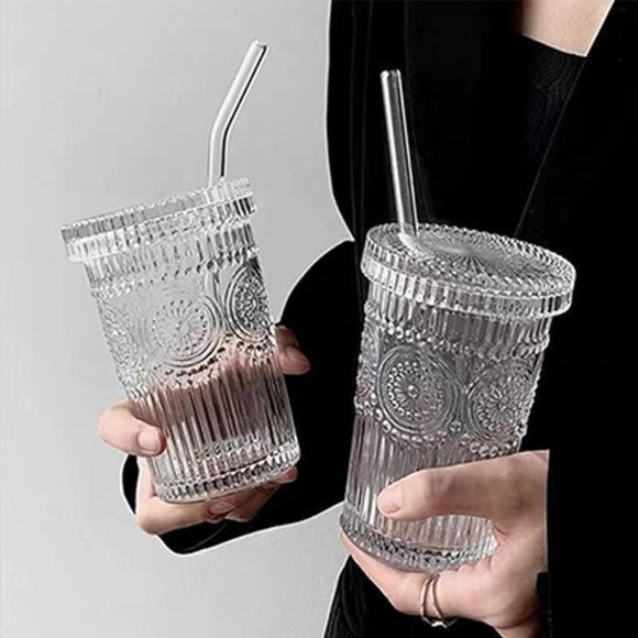 Wirhlly | Dining | Tumbler Stripe Ith Lid And Straw Drinking Glass Cup ...